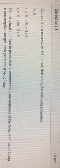 Solved Question 1 10 pts Assume S is a recursively defined | Chegg.com