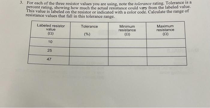Solved 3. For each of the three resistor values you are | Chegg.com