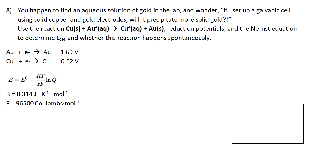 Solved You happen to find an aqueous solution of gold in the | Chegg.com
