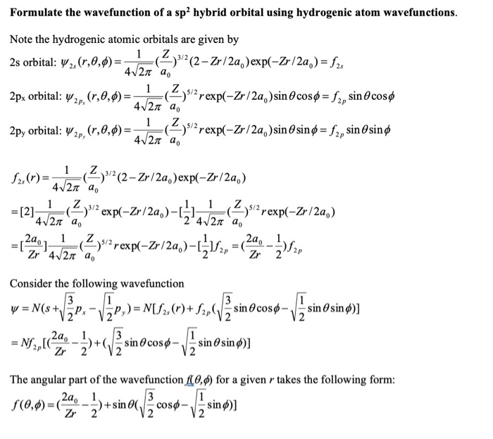 1. Part 1. An sp² hybrid orbital wavefunction is | Chegg.com