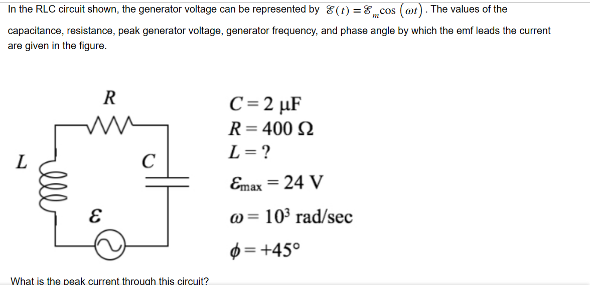 Solved In the RLC circuit shown, the generator voltage can | Chegg.com