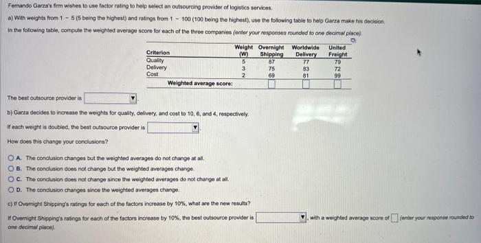 Solved Femando Garza's firm wishes to use factor rating to | Chegg.com