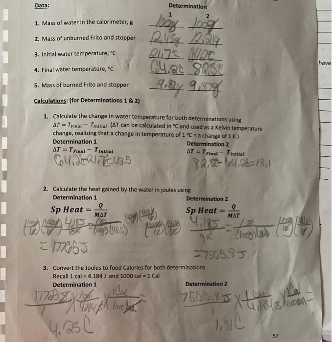 Solved Lab 6 - Food Calorimetry Lab Post-Laboratory | Chegg.com
