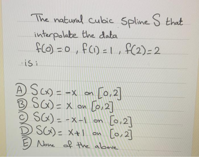 Solved The natural Cubic Spline that interpolate the data | Chegg.com