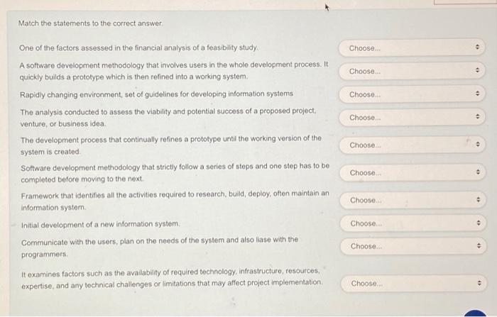 Solved Match the statements to the correct answer. One of | Chegg.com