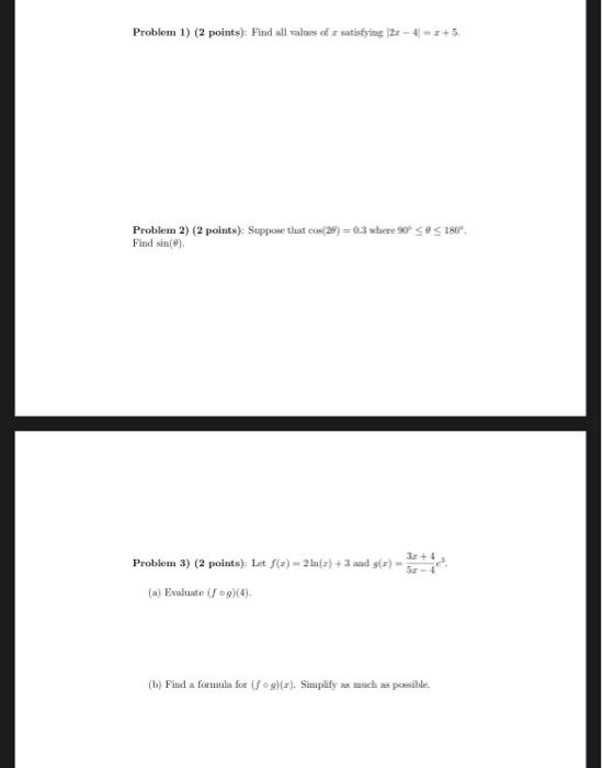 Solved Problem 1) (2 points): Find all values of x | Chegg.com Solved Problem 1) (2 points): Find all values of x | Chegg.com