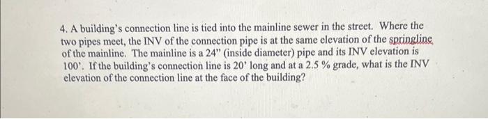 Solved 4. A building's connection line is tied into the | Chegg.com