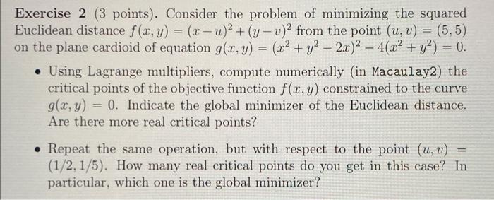 Solved Exercise 2 (3 points). Consider the problem of | Chegg.com
