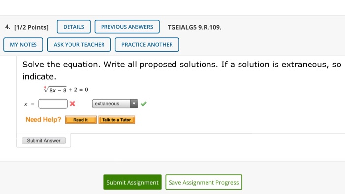 Solved 4. [1/2 points) DETAILS PREVIOUS ANSWERS TGEIALG5 | Chegg.com Solved 4. [1/2 points) DETAILS PREVIOUS ANSWERS TGEIALG5 | Chegg.com