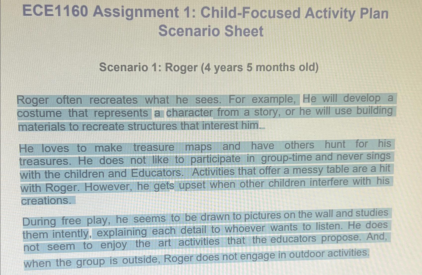 Solved ECE1160 ﻿Assignment 1: Child-Focused Activity Plan | Chegg.com