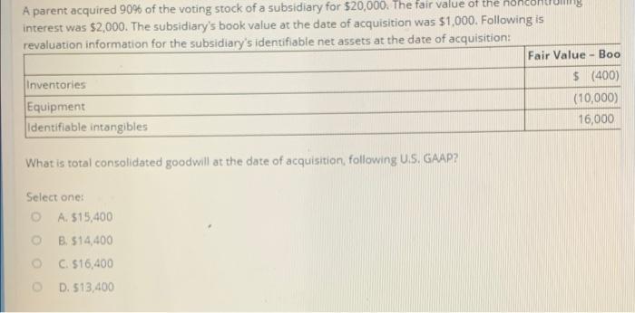 Solved A parent acquired 90% of the voting stock of a | Chegg.com