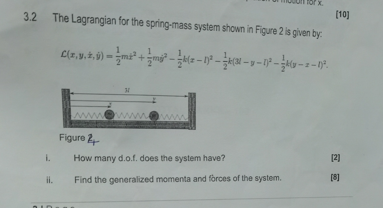 Solved 3.2 ﻿The Lagrangian for the spring-mass system shown | Chegg.com