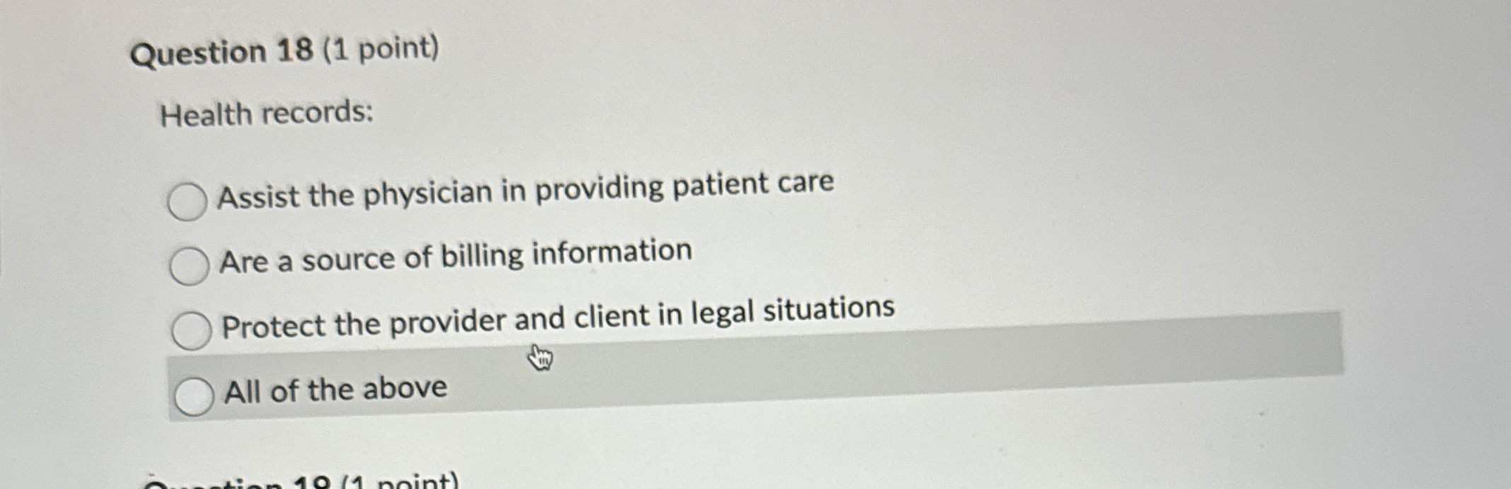 Solved Question 18 (1 ﻿point)Health records:Assist the | Chegg.com
