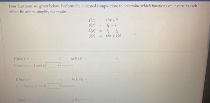 Solved Four functions are given below. Perform the indicated | Chegg.com