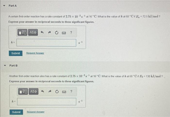 Solved A certain first-order reaction has a rate constant of | Chegg.com