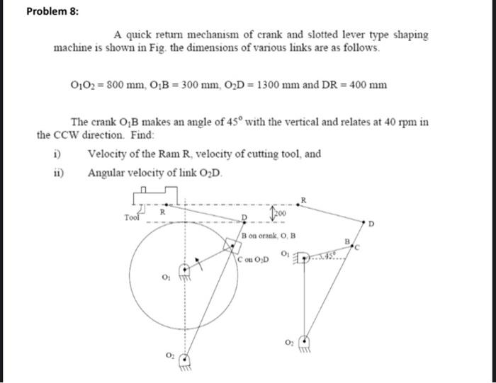Solved Problem 8: A quick return mechanism of crank and | Chegg.com