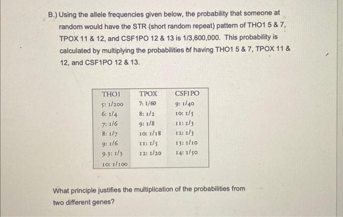 Solved B.) Using the allele frequencies given below, the | Chegg.com