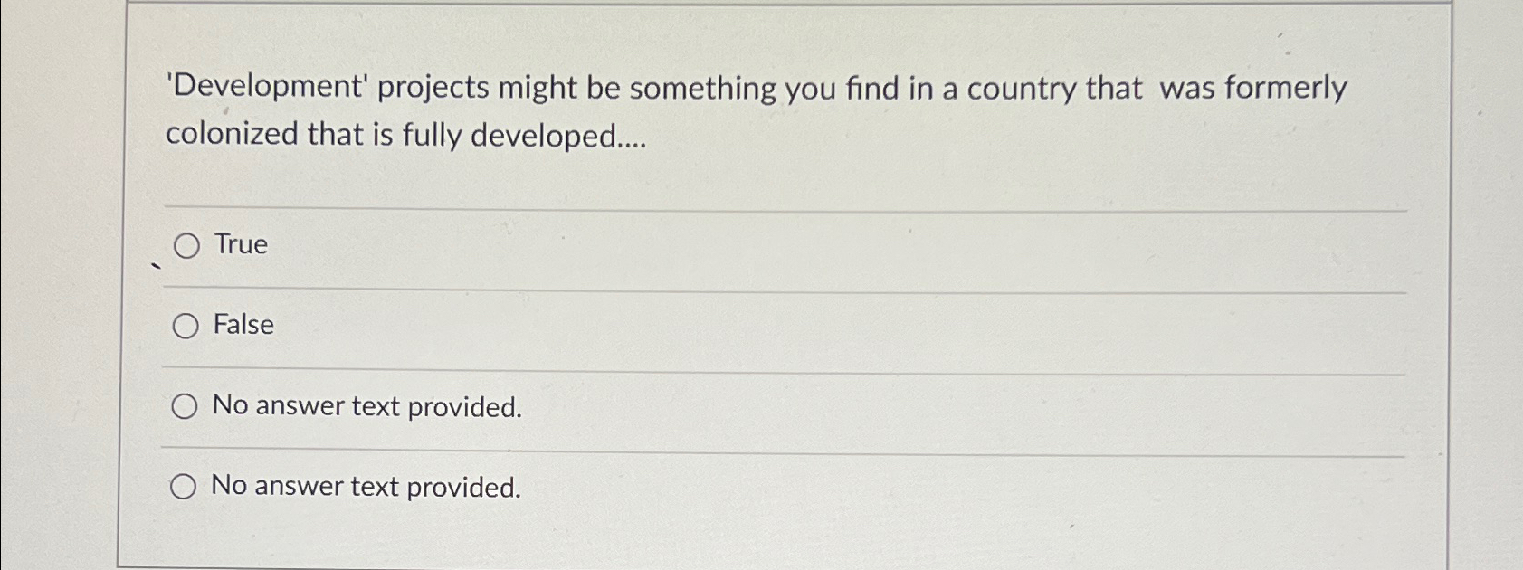 Solved 'Development' projects might be something you find in | Chegg.com