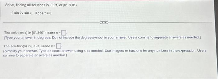 Solved Solve, finding all solutions in [0,2л) or [0°,360°). | Chegg.com