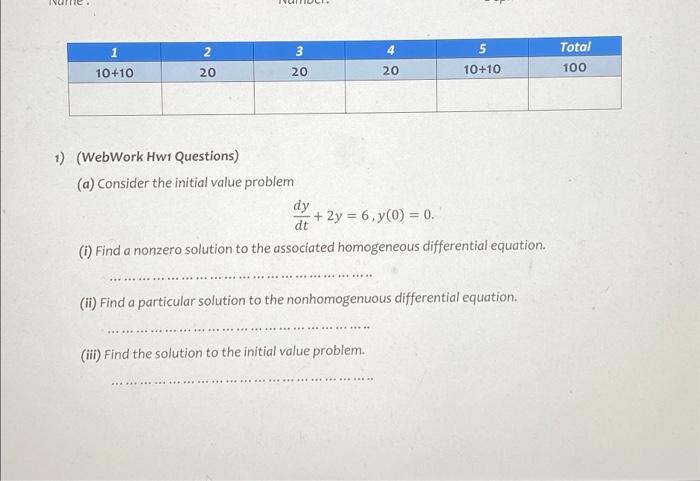 Solved 1) (WebWork Hw1 Questions) (a) Consider the initial | Chegg.com