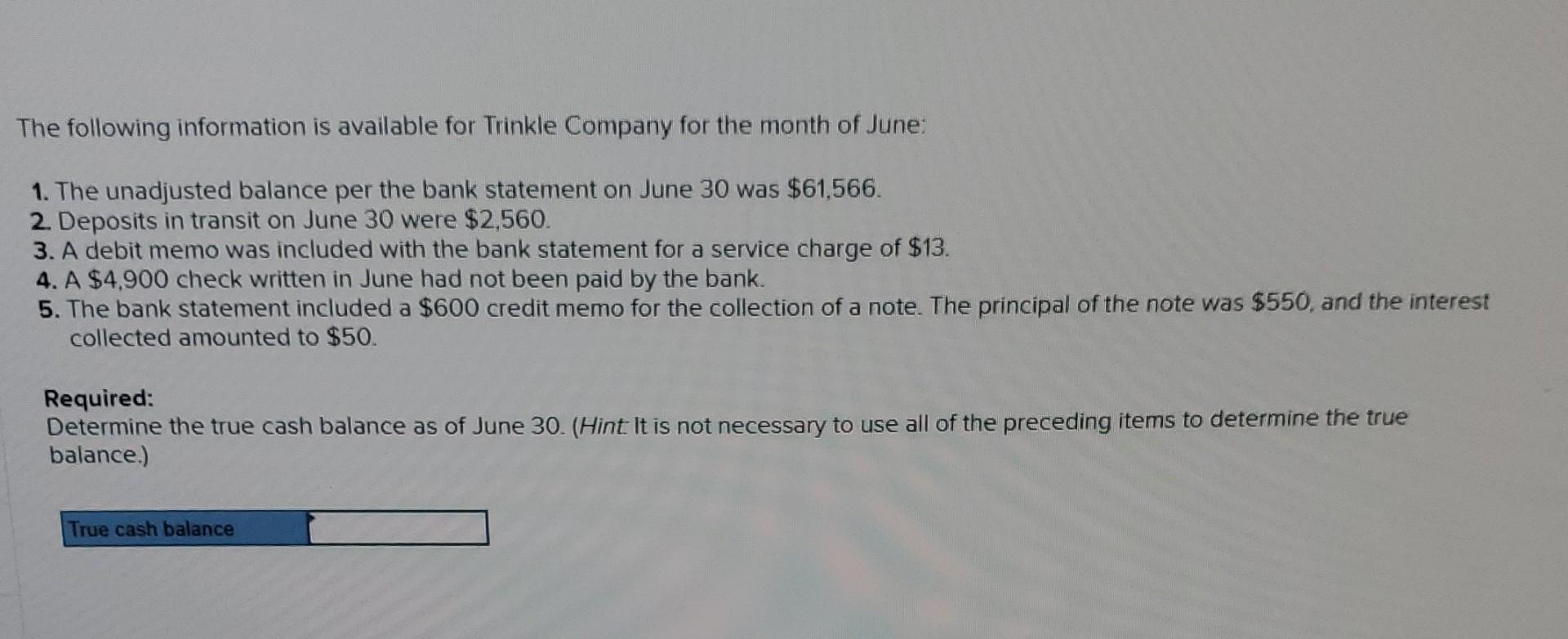 Solved The following information is available for Trinkle | Chegg.com