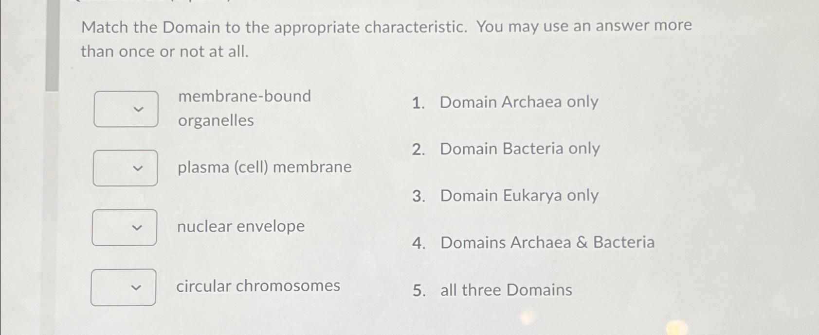 Solved Match the Domain to the appropriate characteristic. | Chegg.com