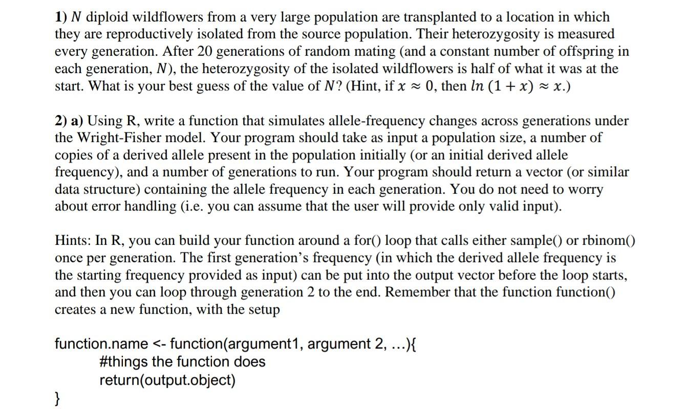 1) N diploid wildflowers from a very large population | Chegg.com