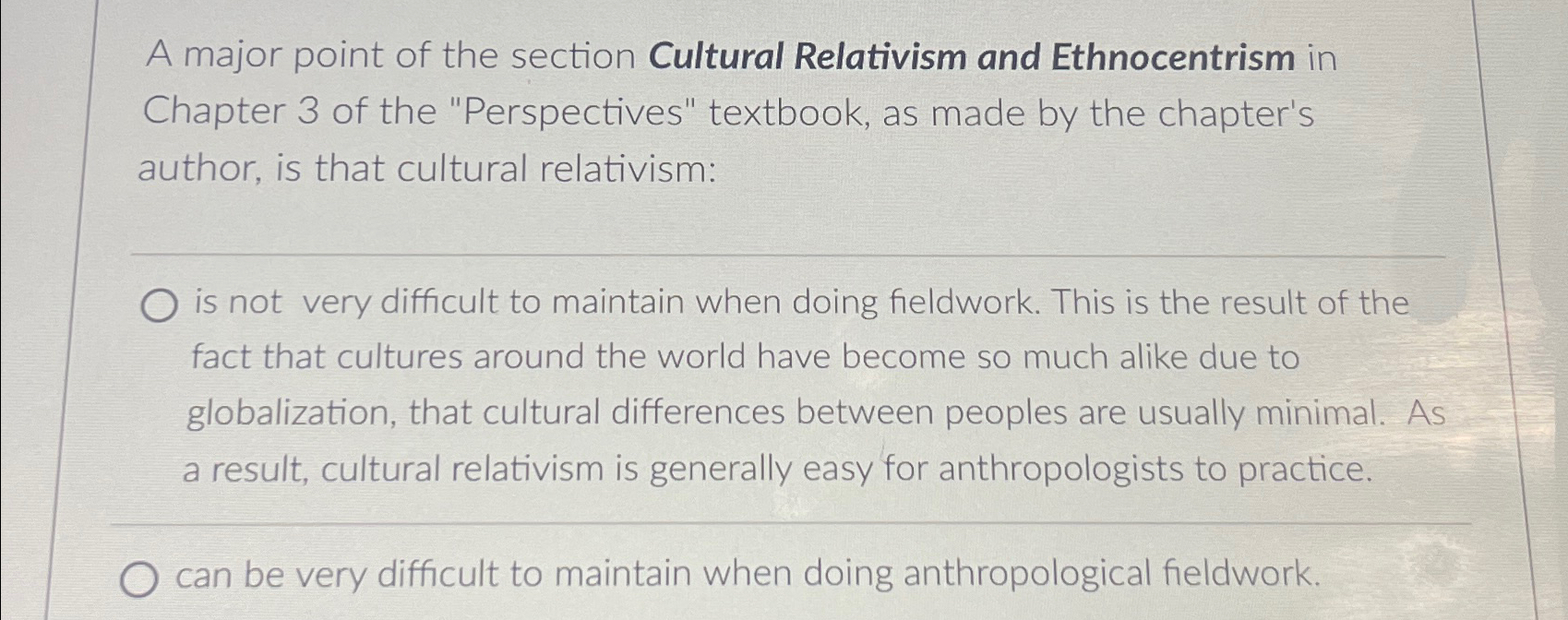 Solved A major point of the section Cultural Relativism and | Chegg.com