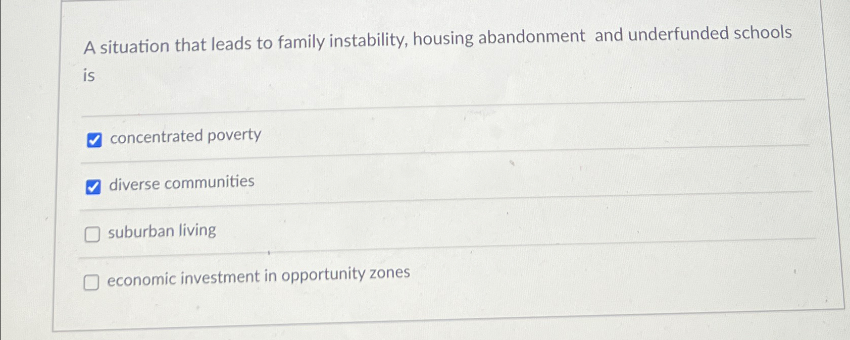 Solved A situation that leads to family instability, housing | Chegg.com