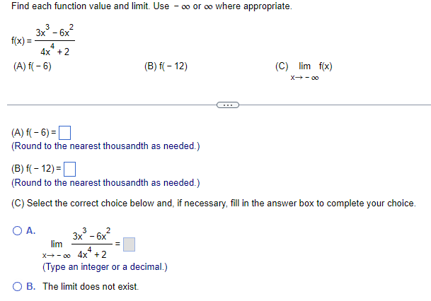 Solved Find each function value and limit. ﻿Use -∞ ﻿or ∞ | Chegg.com