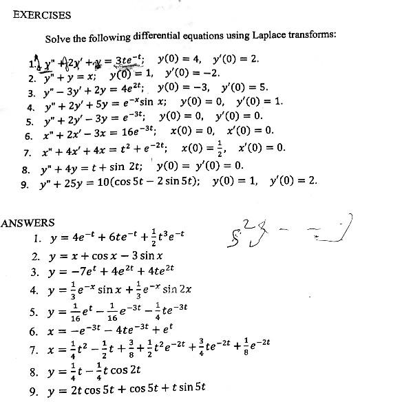 Solved EXERCISES Solve the following differential equations | Chegg.com