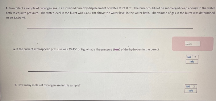 Solved 4. You collect a sample of hydrogen gas in an | Chegg.com