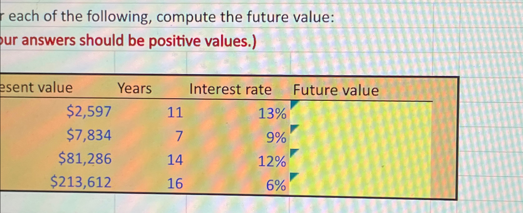 Solved each of the following, compute the future value:ur | Chegg.com