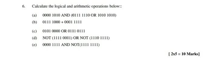 Solved 6. Calculate the logical and arithmetic operations | Chegg.com