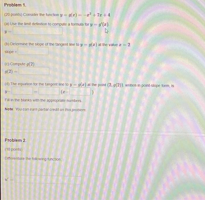Solved Problem 1. (20 points) Consider the function y = g(x) | Chegg.com