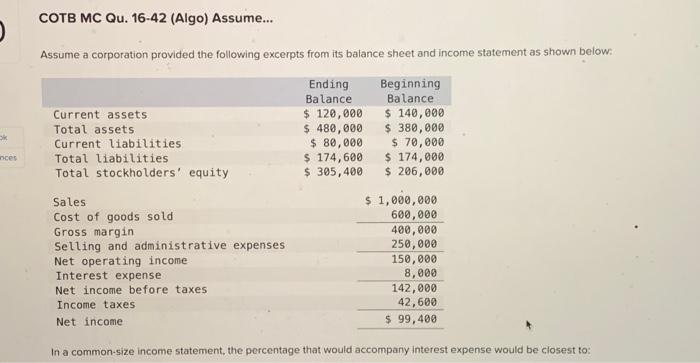 Solved Сотв MC Qu. 16-42 (Algo) Assume... Assume a | Chegg.com