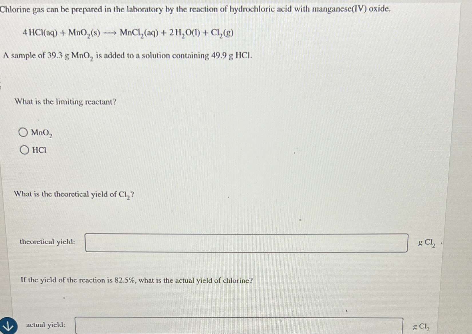 Solved Chlorine gas can be prepared in the laboratory by the | Chegg.com