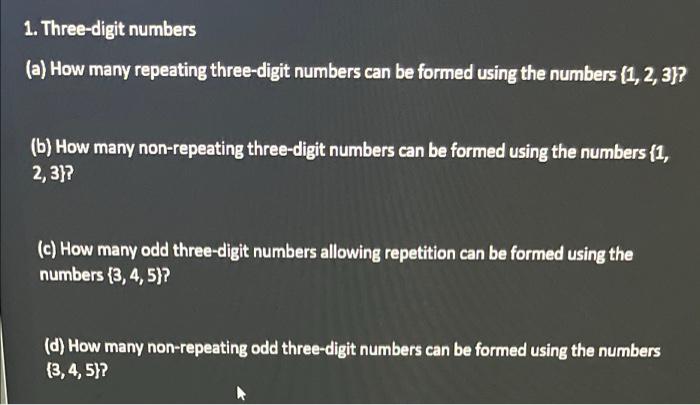 Solved 1. Three-digit numbers (a) How many repeating | Chegg.com