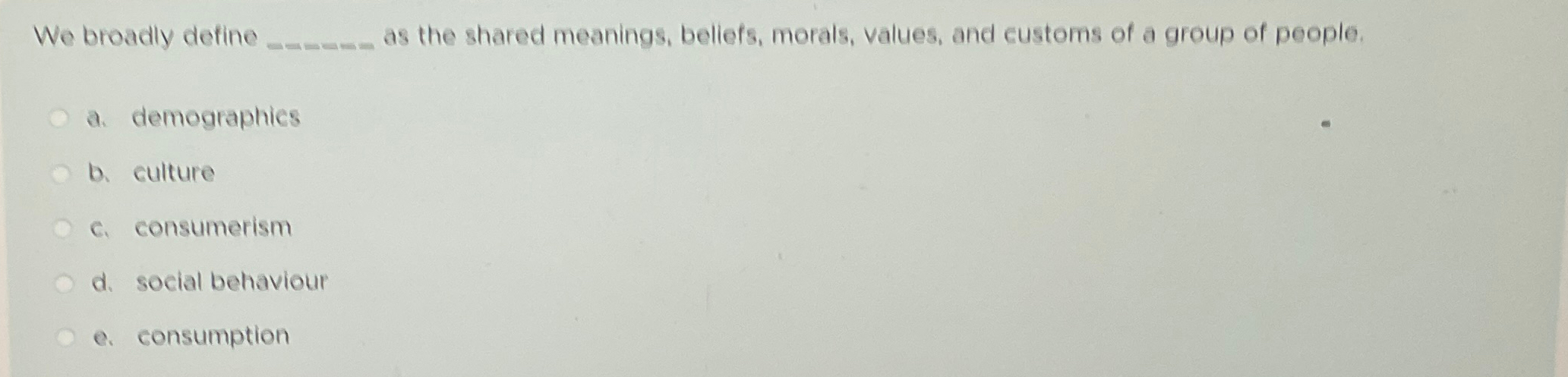 Solved We broadly define - ﻿as the shared meanings, beliefs, | Chegg.com