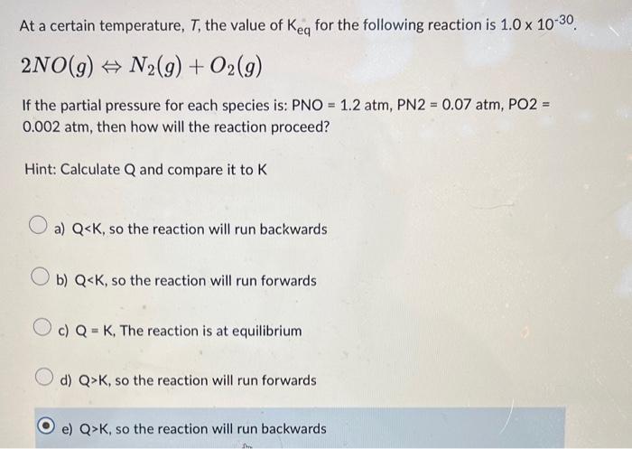 Solved At a certain temperature, T, the value of Keq for | Chegg.com