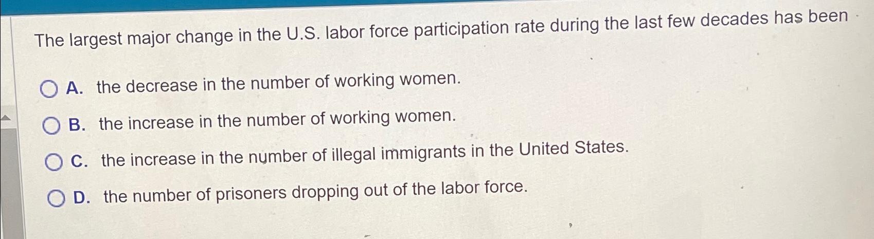 Solved The largest major change in the U.S. ﻿labor force | Chegg.com