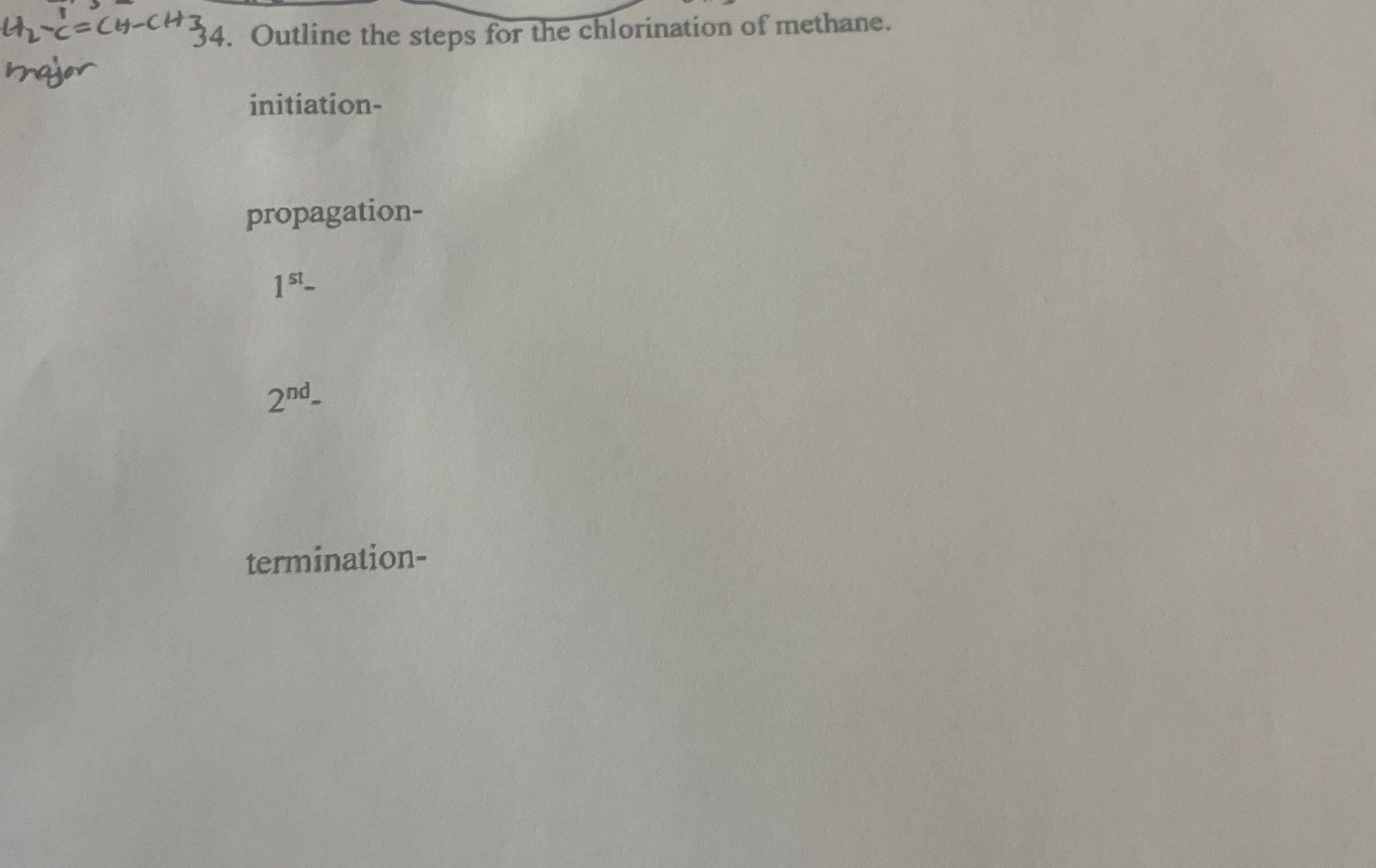 Solved H2-C=CH-CH34. ﻿Outline the steps for the chlorination | Chegg.com