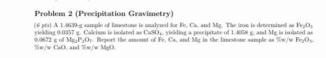 Solved Problem 2 (Precipitation Gravimetry) (6 pts) A | Chegg.com