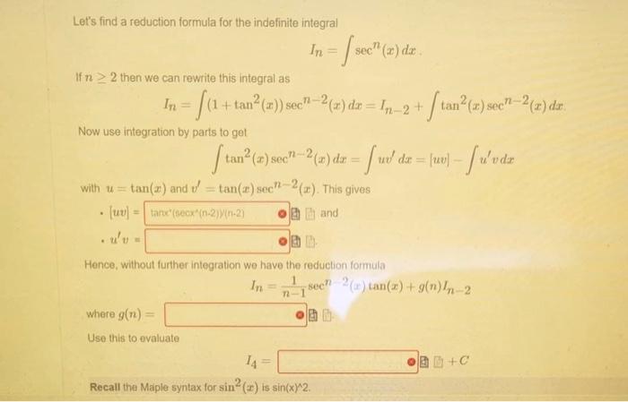 Solved Let's find a reduction formula for the indefinite | Chegg.com