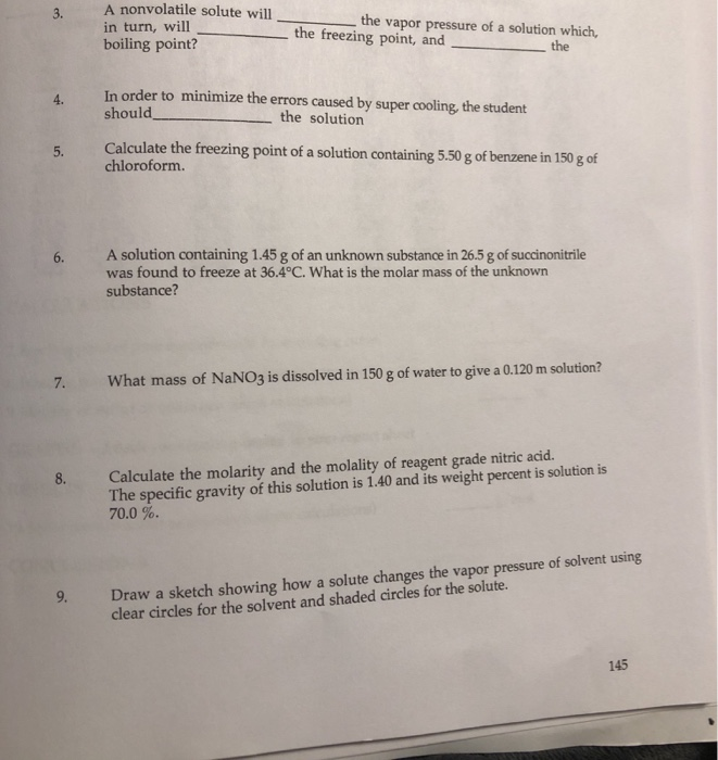 Solved 3. A nonvolatile solute will in turn, will boiling | Chegg.com