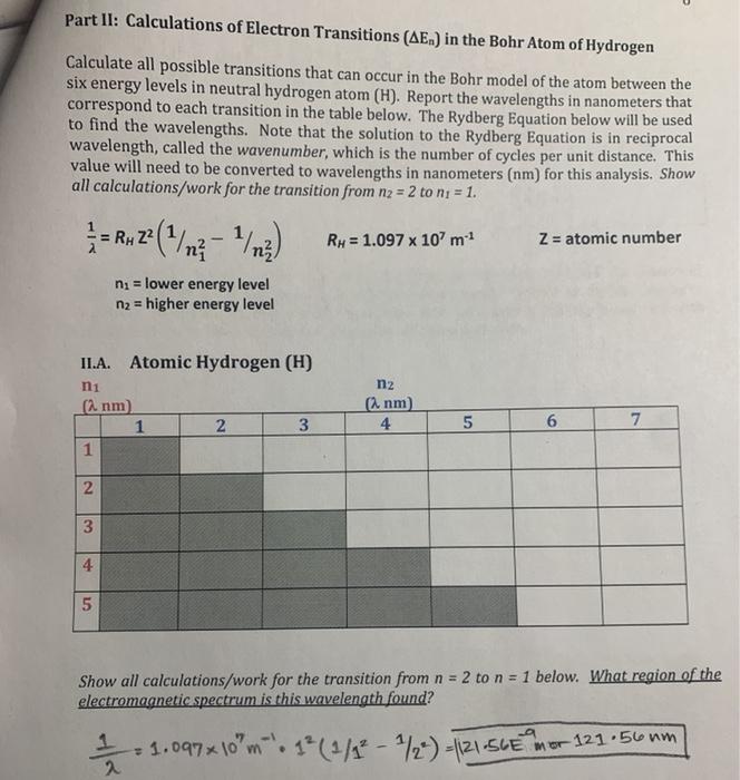 Solved Part II: Calculations of Electron Transitions (AE.) | Chegg.com