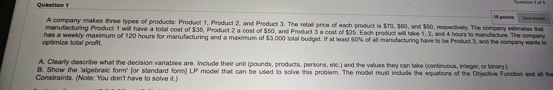 Solved Question 1Question 1 ﻿of 110 ﻿pointsA company makes | Chegg.com
