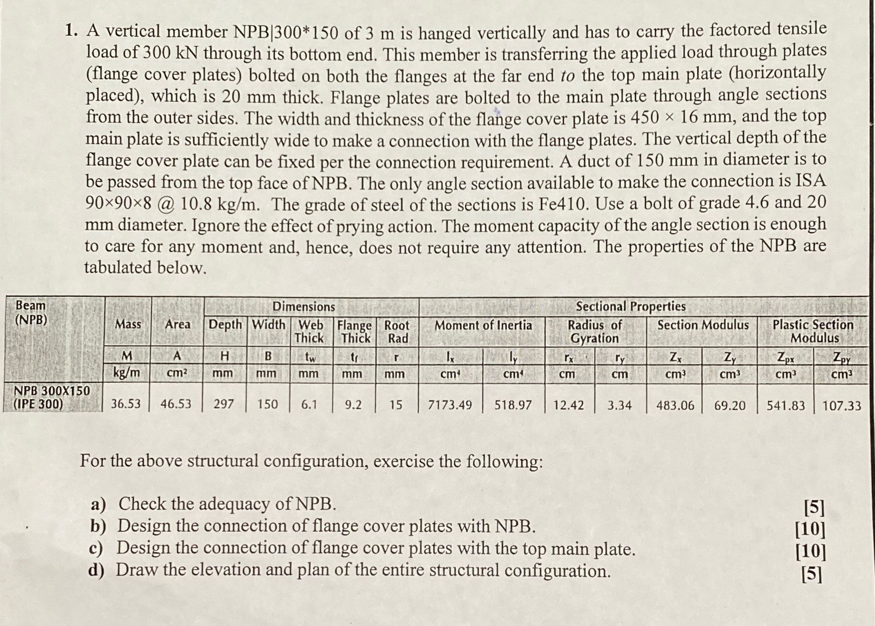 Solved A vertical member NPB|300**150|| ﻿of 3m ﻿is hanged | Chegg.com
