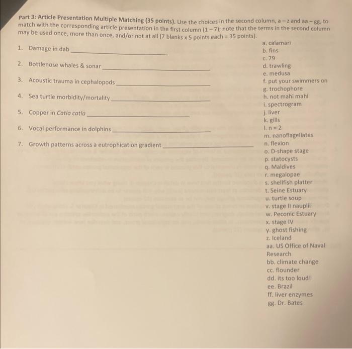 Solved Part 3: Article Presentation Multiple Matching ( 35 | Chegg.com