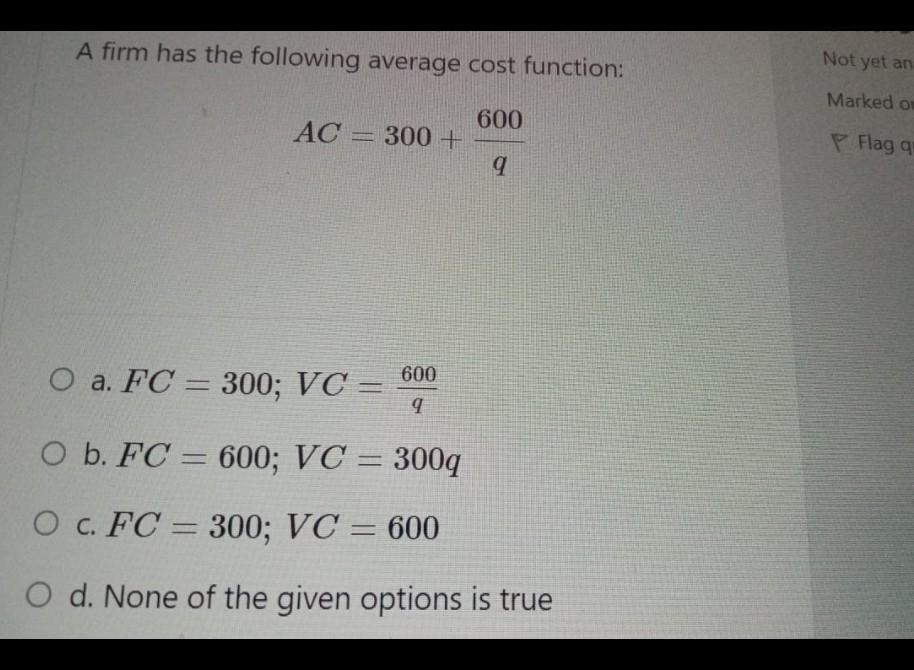 Solved A firm has the following average cost function: | Chegg.com